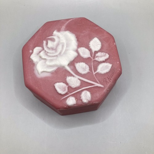 Pink with White Rose Incolay Stone Trinket Box | eBay