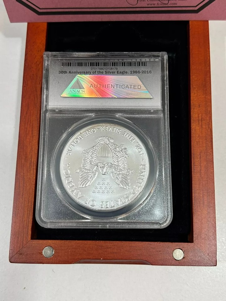 2016 MS70 American Silver Eagle First Day of Issue ANACS Wood Presentation Box | eBay