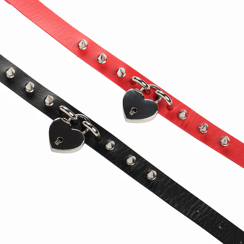 Punk Rock Love Lock Pendant Leather Collar Rivet Neckband Necklace ...