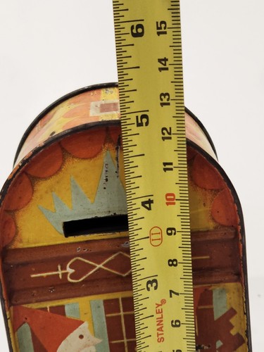 Vintage Antique Tin Litho Dime Coin Bank WITH KEY - Gnomes with Money ...