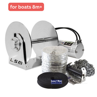 Anchor Winch GX3 Lone Star COMBO KIT 1500W Electric 300mm Drum up to 9m ...