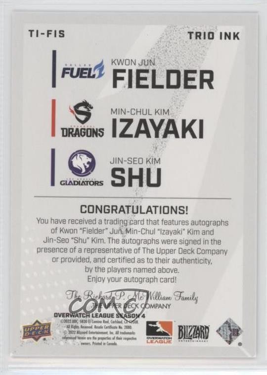 2023 Upper Deck Overwatch League Season 4 Trio Inks Fielder Izayaki Shu ...