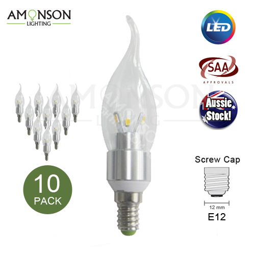 Amonson Lighting NEW 3W LED COB Candle Bulb E12 Screw Clear Warm White ...