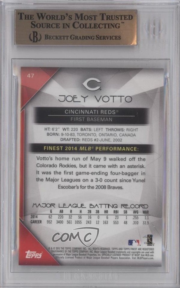 2015 Topps Finest Gold Refractor /50 Joey Votto #47 BGS 9.5 GEM MINT | eBay