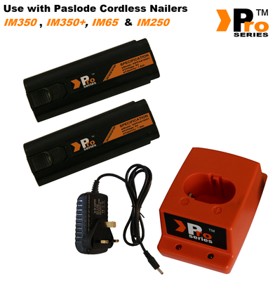 2x Battery+ Mains Charger+Charger base - Fully compatible with Paslode ...