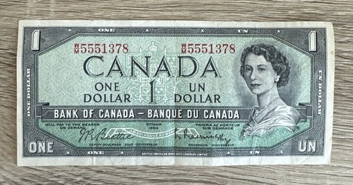 1954 CANADIAN DOLLAR BILL Fancy Serial Number CIRCULATED Vg Rare Queen ...