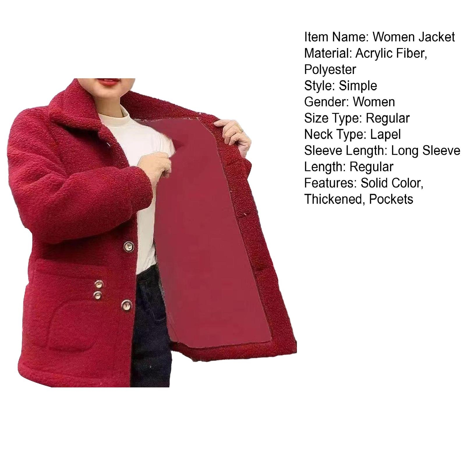 Winter Coat Solid Color Jacket Stylish Women's Lapel with Thickened ...