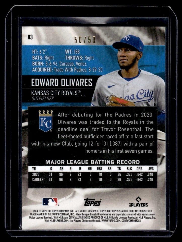 Edward Olivares 2021 Stadium Club Chrome #83 Gold Refractor 50/50 - RC | eBay