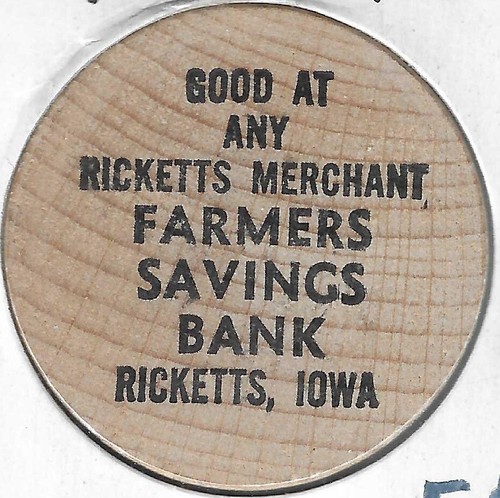 Ricketts, Iowa, Farmers Savings Bank, 5¢ Token/Coin, Buffalo Wooden ...