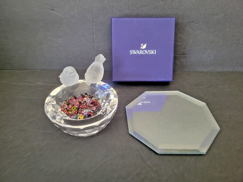 Swarovski Crystal Bird Bath Feeder /w Two Frosted Birds & Crystals 2.25 ...