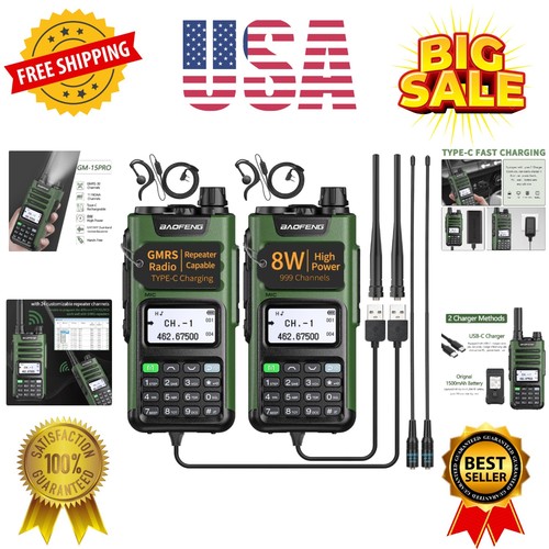 GMRS Radio Handheld Long Range GM-15 Pro 8W Walkie Talkie with Earpiece ...