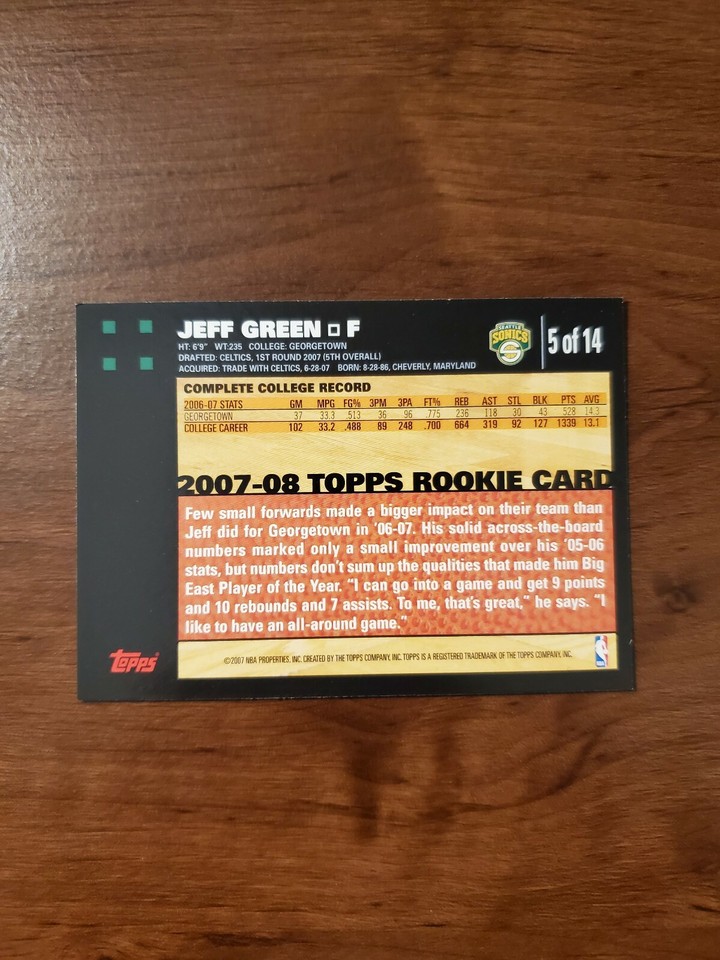 Jeff Green - 2007/08 Topps Basketball Rookie Set - #5 of 14 ...