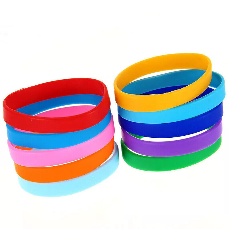 12 Silicone Wristbands Blank NEW Rubber Wrist Bands Bracelets Free ...