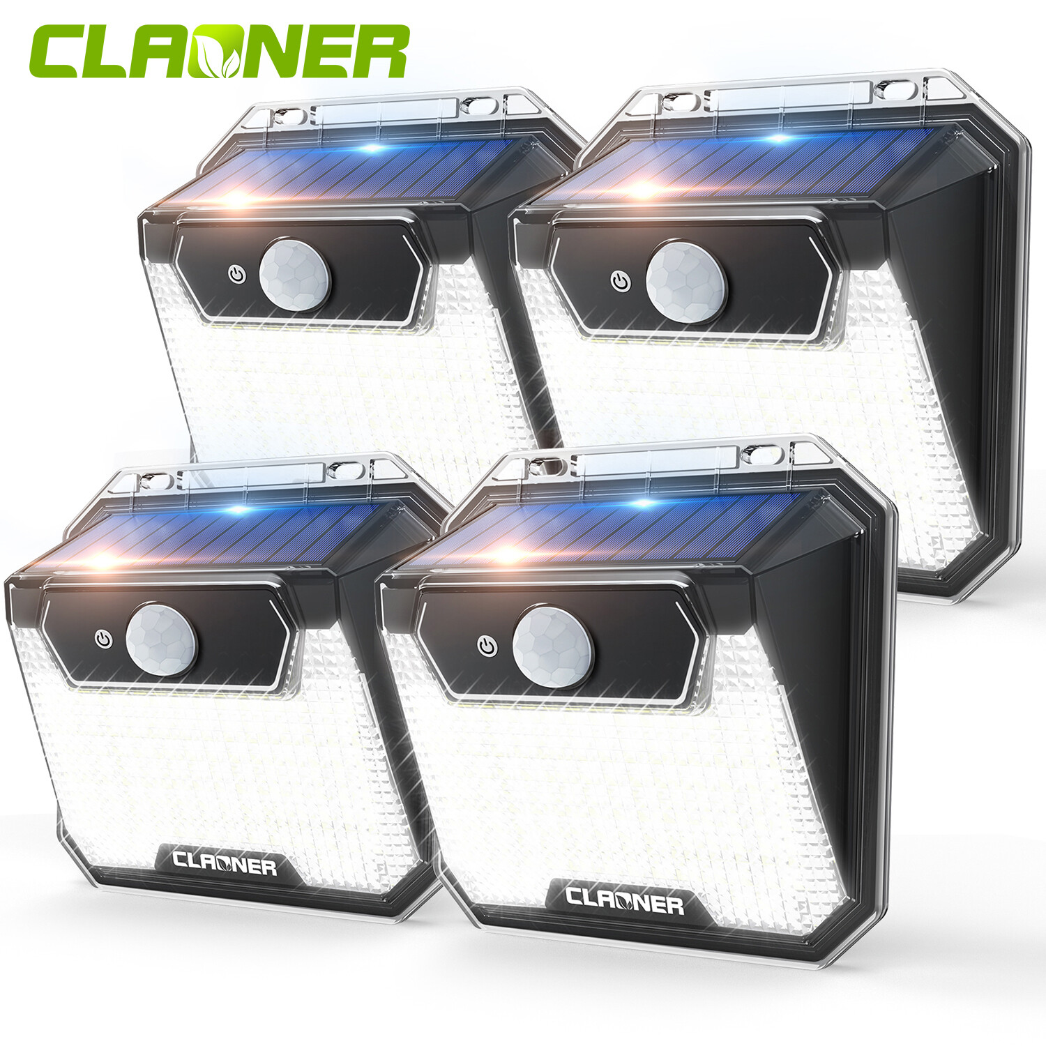 4Pack CLAONER Solar Power 148 LED Lights PIR Motion Sensor Outdoor ...