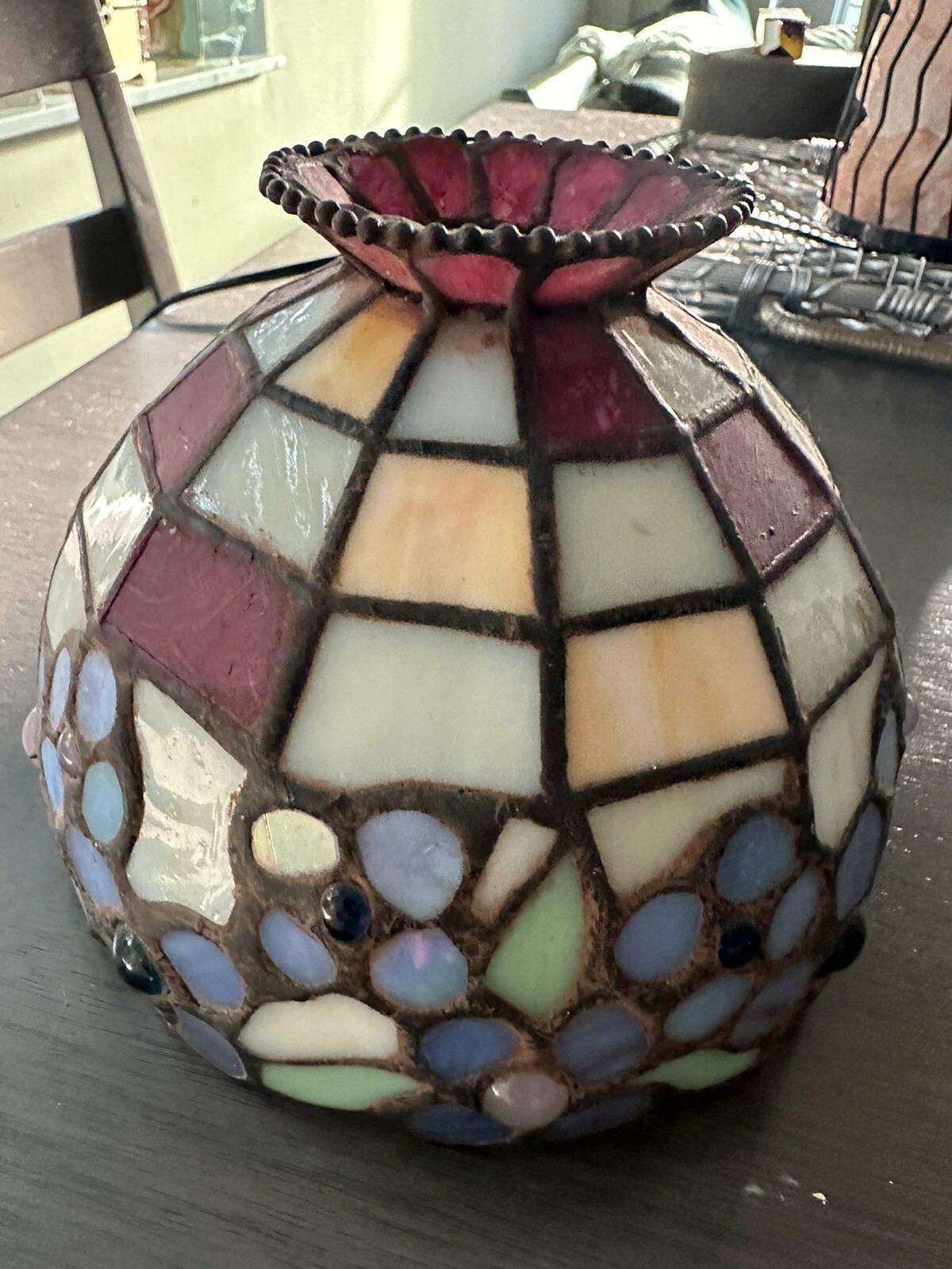 Leaded Slag Glass Dome Panel Lamp Shade Arts Crafts Tiffany Style ...