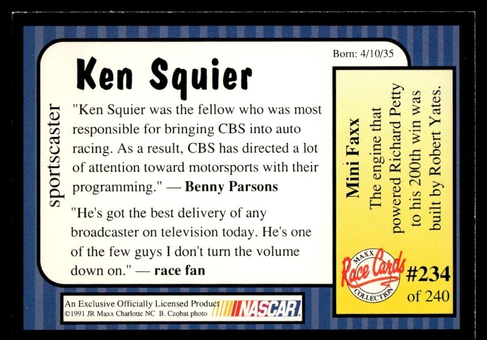 1991 Maxx Ken Squier Morgan-McClure Motorsports #234 | eBay