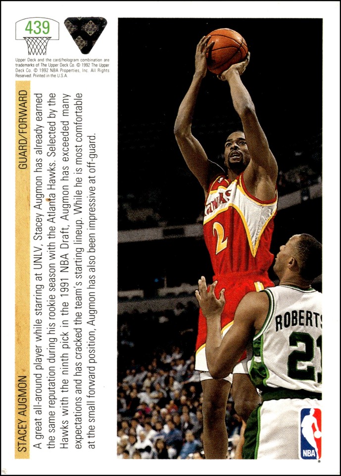 1991 Upper Deck #439 Stacey Augmon Rookie Atlanta Hawks | eBay