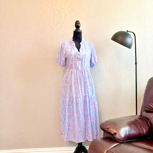 Simply Southern Aztec Print Dress Blue Prairie Ruffle V Neck Tiered ...