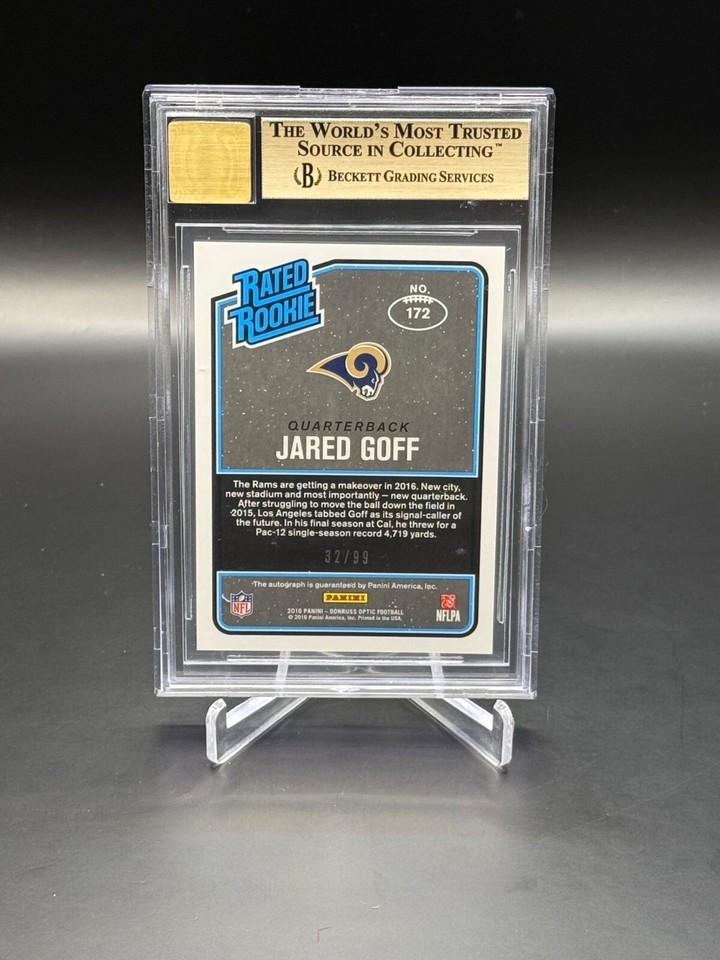 2016 Optic Jared Goff #172 HOLO Rookie ON CARD Auto /99 BGS 9.5/10 GEM ...