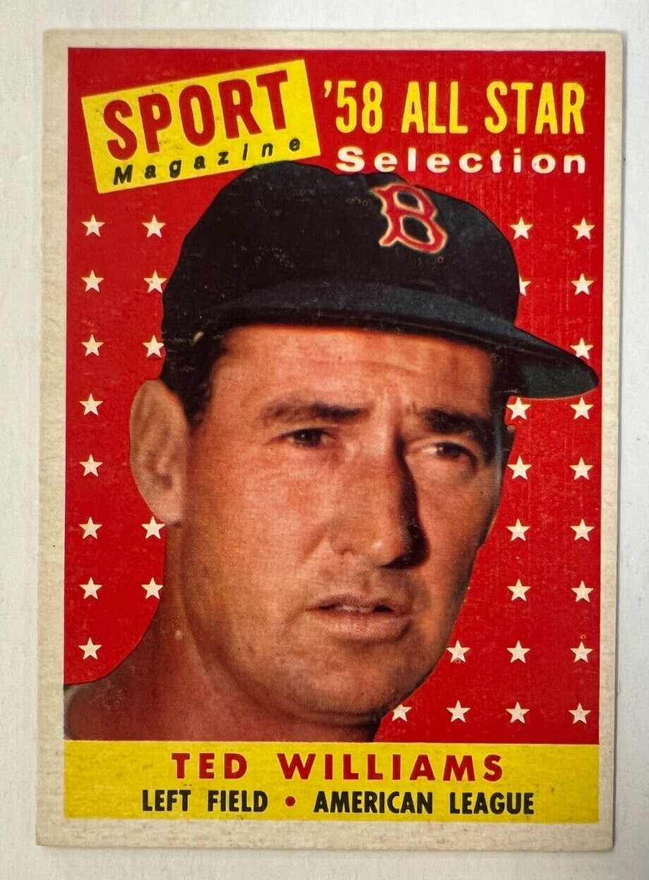 Topps 1958 Baseball Card ~ Ted Williams #485 ~ Boston Red Sox ~ Left ...