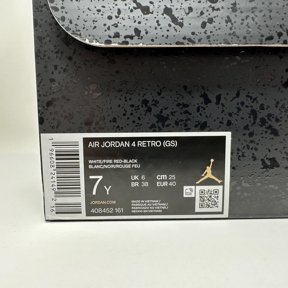 Nike Air Jordan Retro IV 4 GS Red Cement Black Grade School Size 7y ...