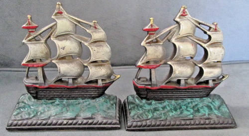 Vintage Cast Iron “Victory” Ship Bookends – Hand‑Painted Nautical ...