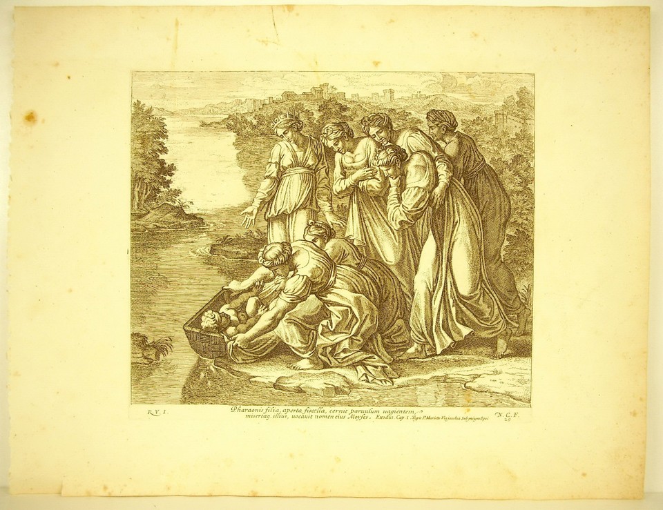 Moïse sauvé des eaux Exodus Cap I La Bible Nicolas Chaperon 1649 ap ...