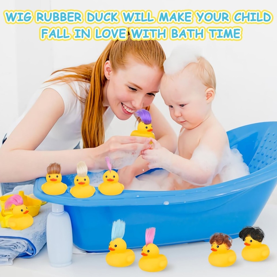Rubber Ducks Bath Toys with Wig, 12 PCS Cute and Funny Small Rubber ...