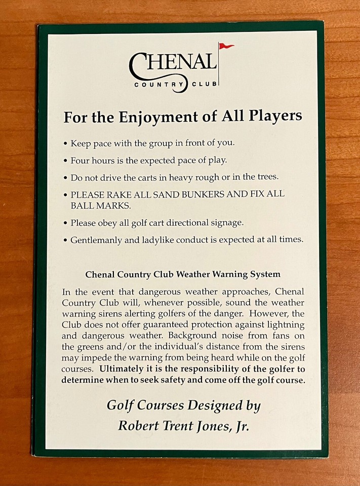 Chenal Country Club (Little Rock Arkansas) Golf Scorecard | eBay