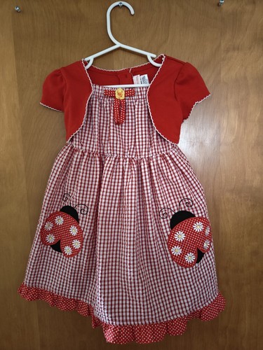 Youngland Baby Size 3T Dress Red White Check Ladybugs Shiny Tie Back Beautiful | eBay