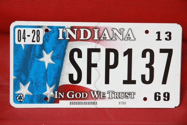 2013 INDIANA License Plate FLAG GRAPHIC * IN GOD WE TRUST * RED WHITE ...