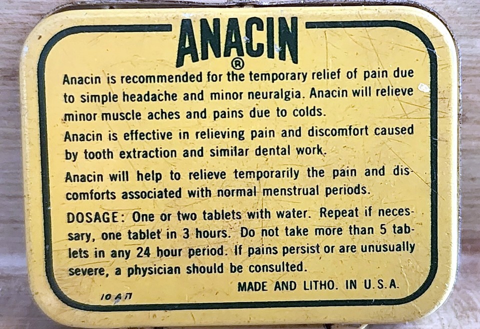 Vintage Medicine Tin Anacin 12 Analgesic Aspirin Tablets Hinged ...