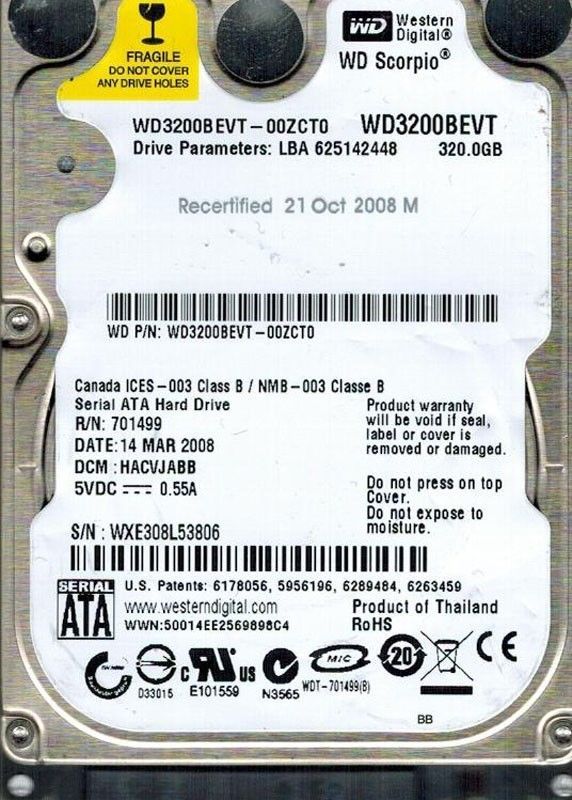 WESTERN DIGITAL 320GB WD3200BEVT-00ZCT0 DCM: HACVJABB | eBay