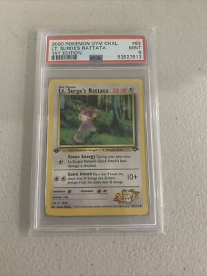 Pokemon PSA 9 MINT Lt. Surge's Rattata 85/132 1st Edition Gym Challenge ...