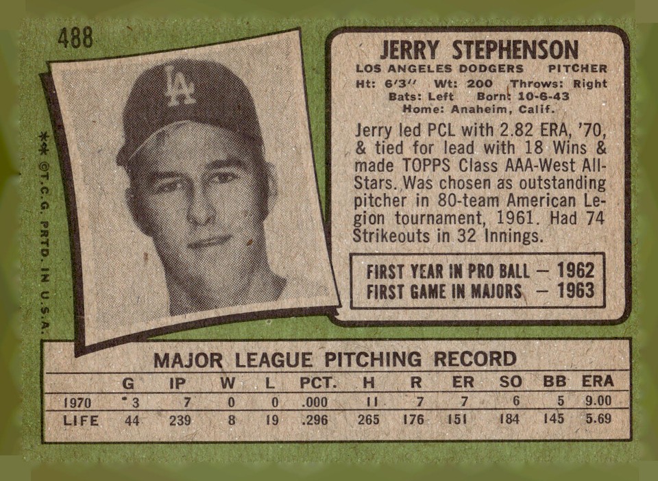 1971 Topps - #488 Jerry Stephenson EX | eBay