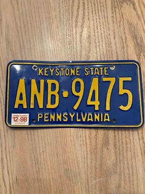 License Plate Vintage Tag Pennsylvania ANB-9475 "Keystone State" 1998 ...