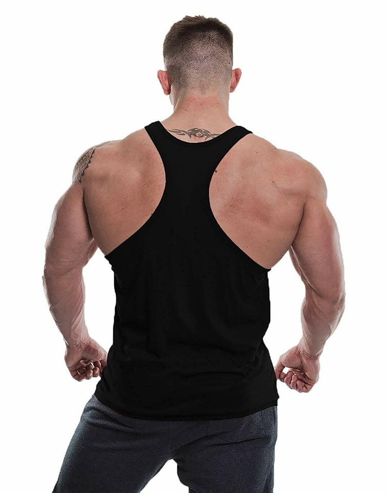 Mens Plain Gym Vest Bodybuilding Muscle Stringer Vest Racer Back Top ...