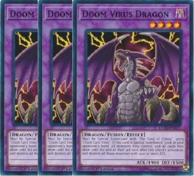 Yugioh - Doom Virus Dragon x 3 - 1st Edition LP - Free Holographic Card ...