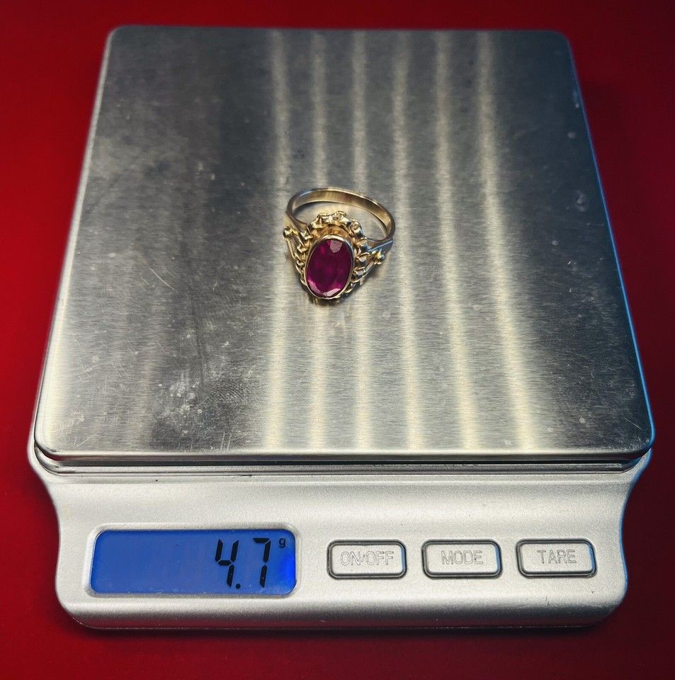 Antique USSR Russian 14K Yellow Gold Synthetic Ruby Ring Size 7 | eBay