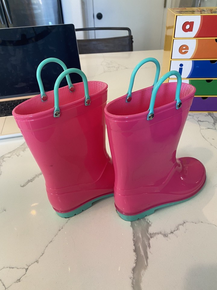Girls Pink Rain Boots Kids Size 12 Easy Pull On | eBay