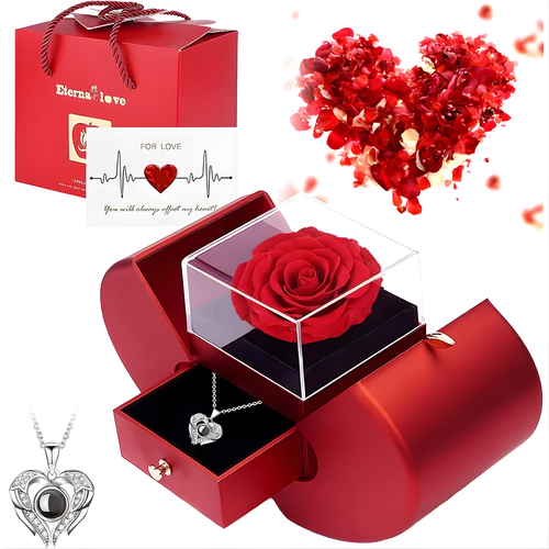 ETERNAL ROSE GIFT BOX PRESERVED ROSE JEWELRY BOX WITH NECKLACE ETERNAL ...