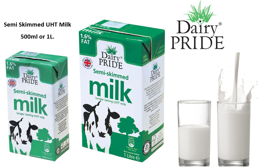 Dairy Pride {500ml & 1L} UHT Semi-Skimmed Milk (Pack of 12 Cartons). | eBay