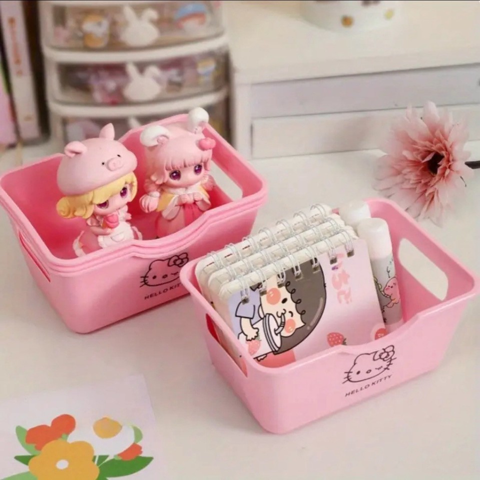 Hello Kitty Cartoon Organizer Box Cute Desktop Plastic Sundries Storage ...