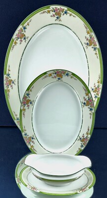 NORITAKE Pendarvis 88 Piece Dinnerware Set, Green Bands/Rim NORITAKE Pendarvis 88 Piece Dinnerware Set, Green Bands/Rim