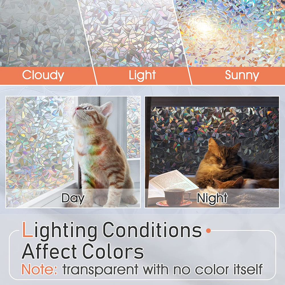 rabbitgoo 3D Rainbow Window Privacy Film Decorative Stained Glass ...