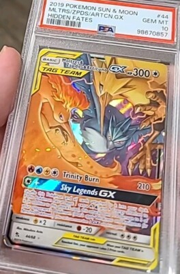 POKEMON CARD MOLTRES ZAPDOS ARTICUNO GX 44 HIDDEN FATES GRADED PSA 10 ...