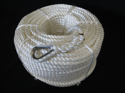 50M X 8MM NYLON ROPE WITH STAINLESS STEEL THIMBLE 1525KG CAPACITY ...