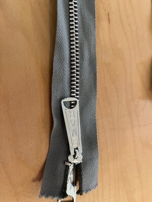 vintage EMAR zipper new old stock, light gray, silver color metal .18. ...