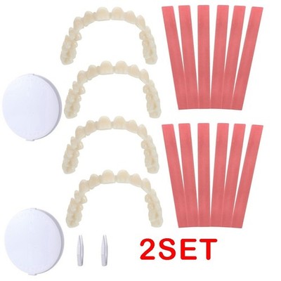 2 Set DIY Dentures Fake Teeth Kits Top and Bottom Dentures Temporary ...