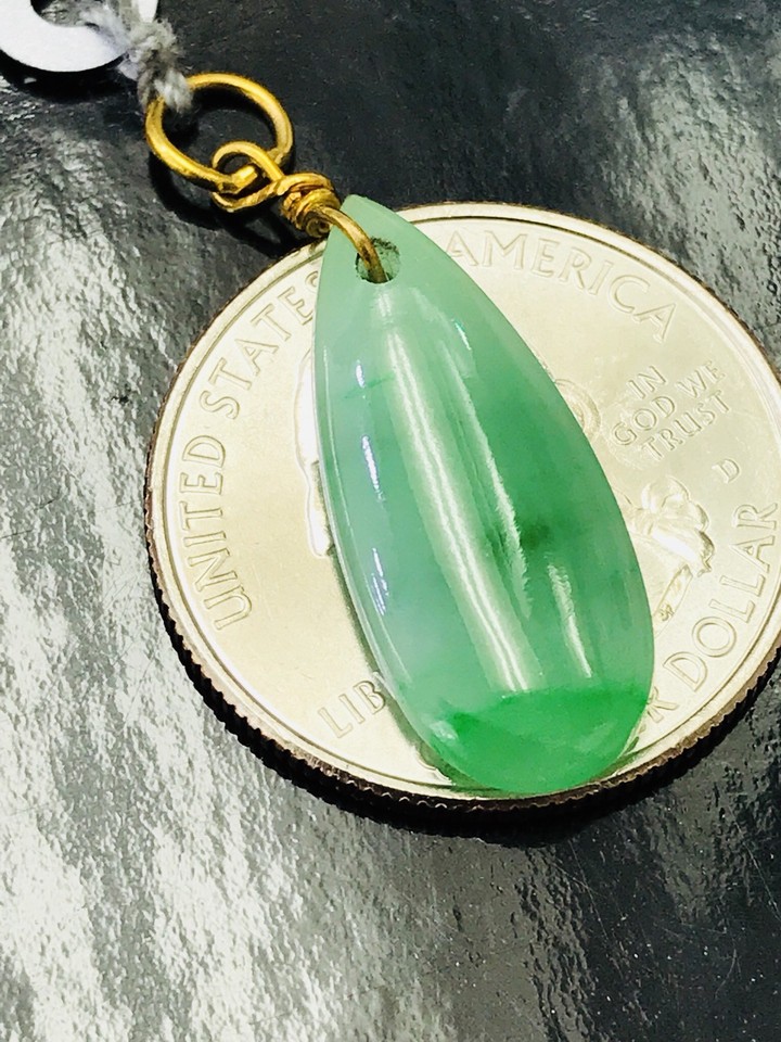 14k Solid Yellow gold Natural A Jade Pear shape tear drop Pendant | eBay